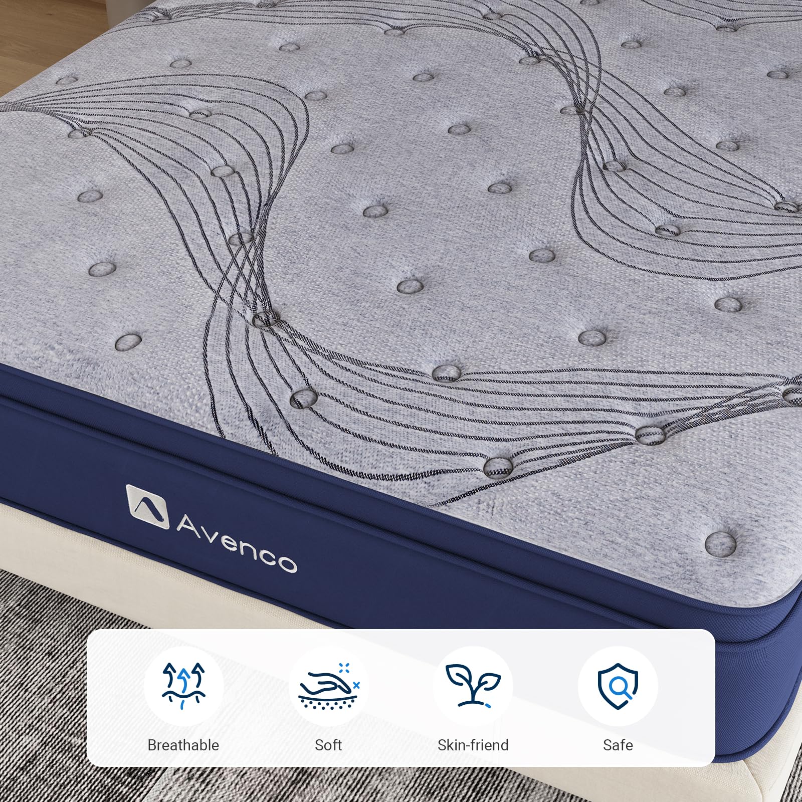 Avenco Mattress King, 12 Inch King Mattress Hybrid, Medium Firm King Mattress in a Box for Pressure Relief and Sound Sleep, Wrapped Coils and CertiPUR-US Foam, Soft Breathable Fabric