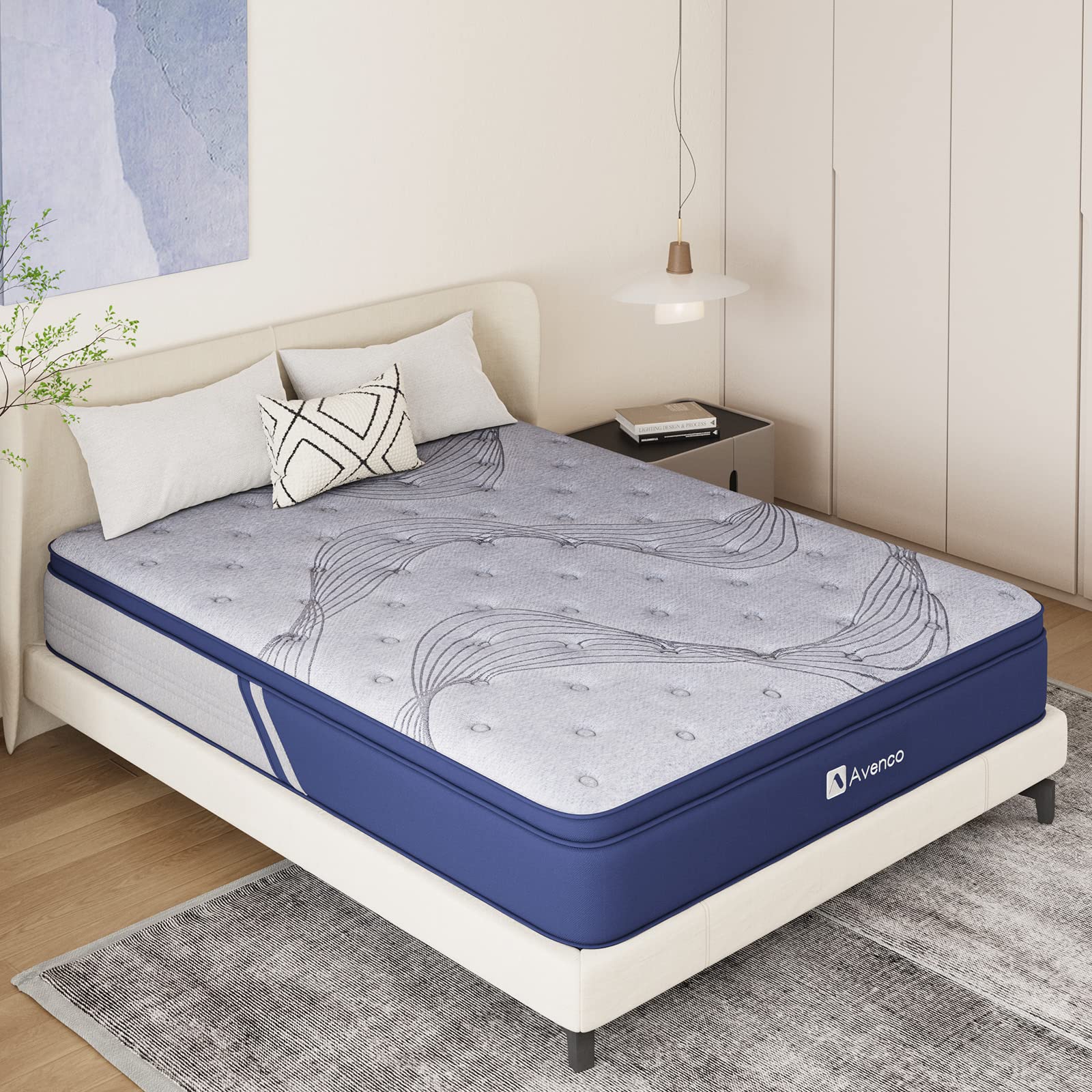 Avenco Mattress Queen, 12 Inch Queen Mattress Hybrid, Medium Firm Queen Mattress in a Box for Pressure Relief and Sound Sleep, Wrapped Coils and CertiPUR-US Foam, Soft Breathable Fabric