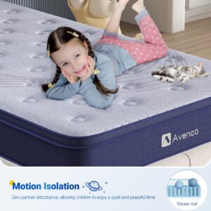 Avenco Twin XL Mattresses, Hybrid Mattress Twin XL, 10 Inch Twin XL Mattress Medium Firm for Pressure Relief and Sound Sleep, Wrapped Coils and CertiPUR-US Foam, Soft Breathable Fabric