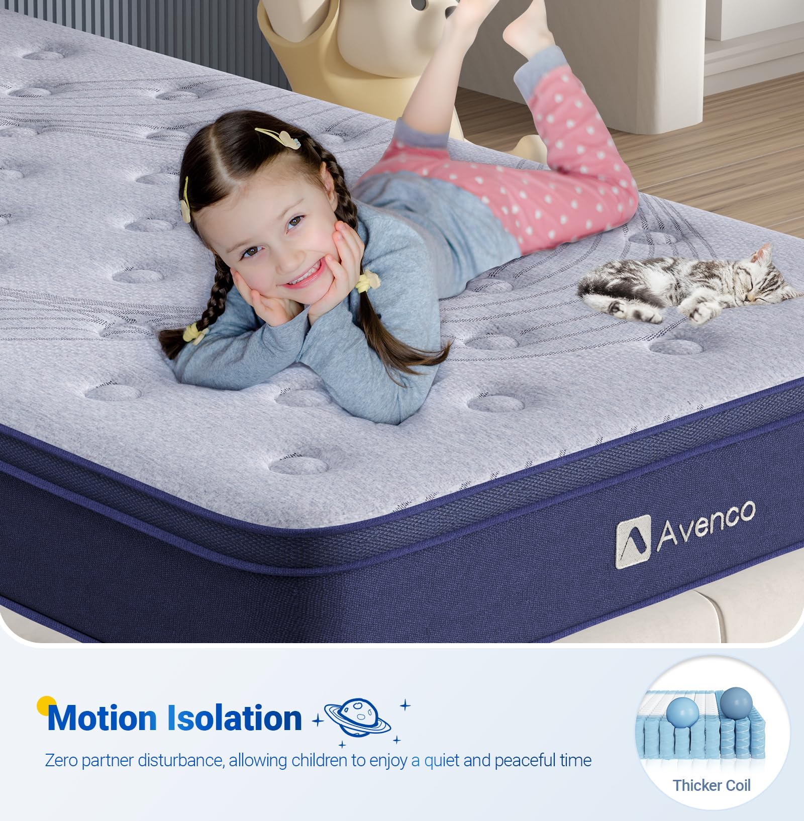 Avenco Twin XL Mattresses, Hybrid Mattress Twin XL, 10 Inch Twin XL Mattress Medium Firm for Pressure Relief and Sound Sleep, Wrapped Coils and CertiPUR-US Foam, Soft Breathable Fabric