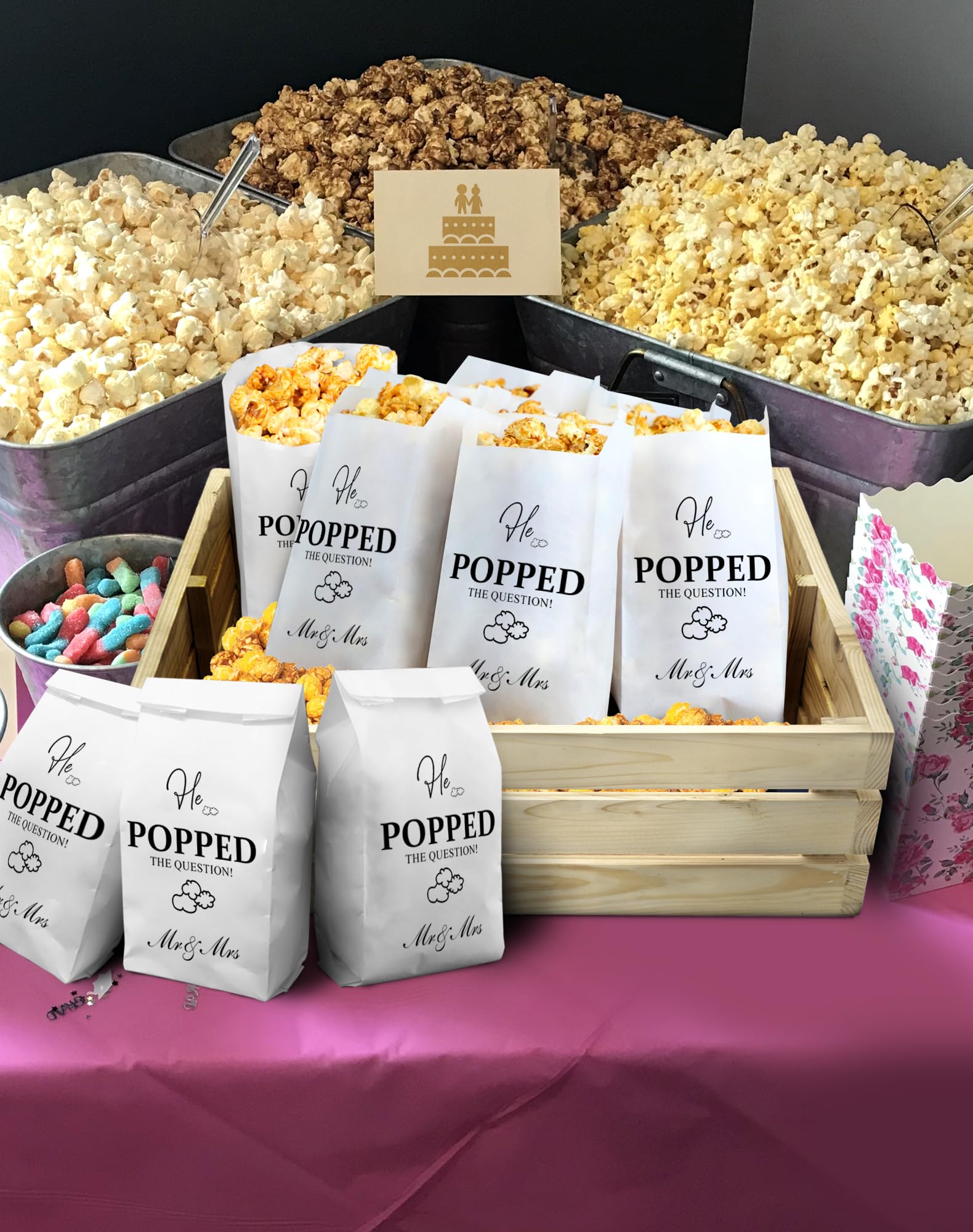 48Pcs He Popped the Question Popcorn Bags Engagement Bridal Shower Wedding Party Favors Popcorn Bags Wedding Bridal Shower Engaged Goody Snack Treat Bags Grease Resistant