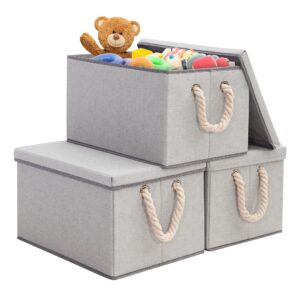 storageideas 36l jumbo foldable storage bins with lids, decorative storage cubes for organizing with handles, collapsible study organizers and storage baskets for shleves,closet,cloth,toys,3 pack,gray