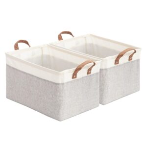 storageideas storage basket bins with metal frame, extra large collapsible fabric storage baskets for organizing shelf, basket organizer w/handles for toys towels, laundry, nursery, 2-pack, white grey