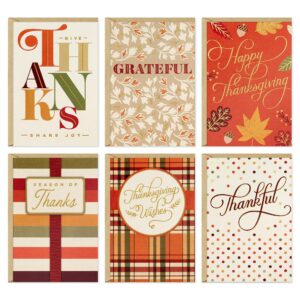 hallmark bulk thanksgiving cards assortment (72 cards with envelopes) stripes, leaves, plaid