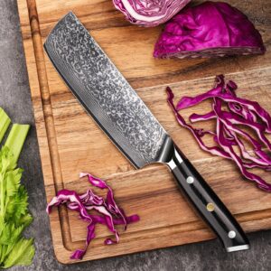 Sunnecko Damascus Kitchen Knife Japanese Nakiri Knife 7 Inch Cooking Knife Vg-10 High Carbon Stainless Steel with G10 Handle