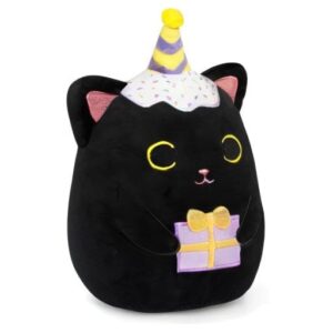 Leokawin Black Cat Plush,8in Birthday Stuffed Animal Cat Plush, Happy Birthday Black Cat Plush Pillow, Soft Cute Cat Plush Birthday Plush for Kids Girls Boys