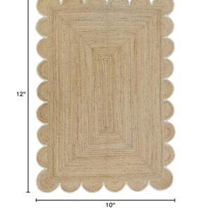 RAJPUTANA Rug Weaving Village Scalloped Natural Jute Area Rug, Hand Woven Classic Rug Kitchen Rugs, Rugs for Living & Bedroom (Off White, 2'6''x6')