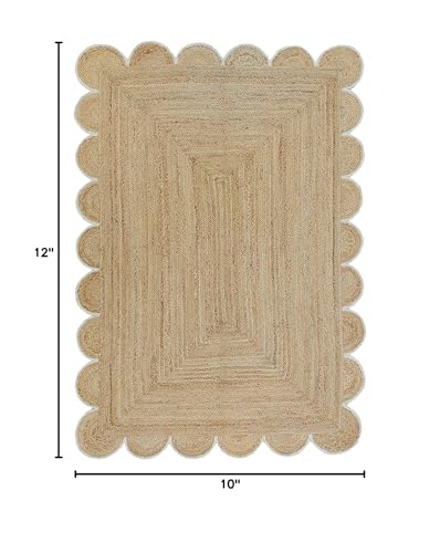 RAJPUTANA Rug Weaving Village Scalloped Natural Jute Area Rug, Hand Woven Classic Rug Kitchen Rugs, Rugs for Living & Bedroom (Off White, 2'6''x6')