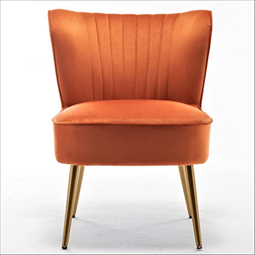 US Pride Modern Furniture Velvet Accent Chair for Living Room, Bedroom, or Entryway - Stylish and Comfortable Armless Design with Metal Legs, Orange Red