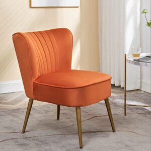 US Pride Modern Furniture Velvet Accent Chair for Living Room, Bedroom, or Entryway - Stylish and Comfortable Armless Design with Metal Legs, Orange Red