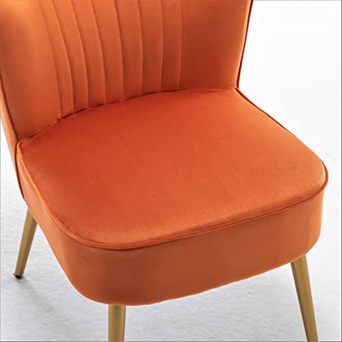 US Pride Modern Furniture Velvet Accent Chair for Living Room, Bedroom, or Entryway - Stylish and Comfortable Armless Design with Metal Legs, Orange Red