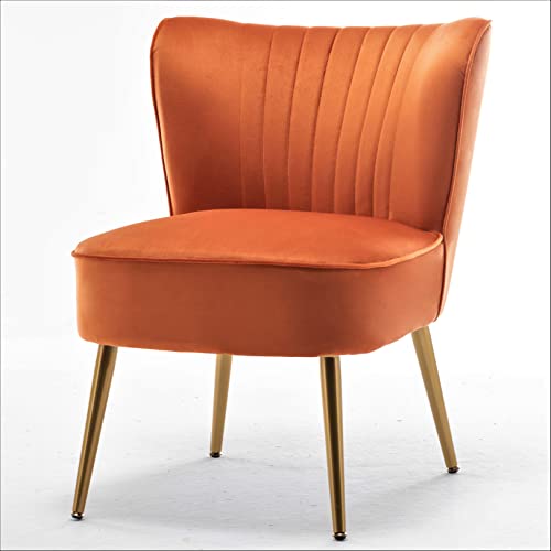 US Pride Modern Furniture Velvet Accent Chair for Living Room, Bedroom, or Entryway - Stylish and Comfortable Armless Design with Metal Legs, Orange Red