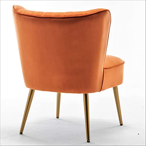 US Pride Modern Furniture Velvet Accent Chair for Living Room, Bedroom, or Entryway - Stylish and Comfortable Armless Design with Metal Legs, Orange Red