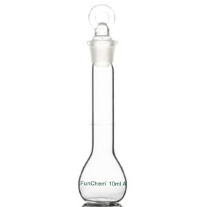 funchem glass volumetric flask with glass stopper, borosilicate glass heavy wall, class a, tolerance ±0.05 ml, 10 ml (pack of 1)