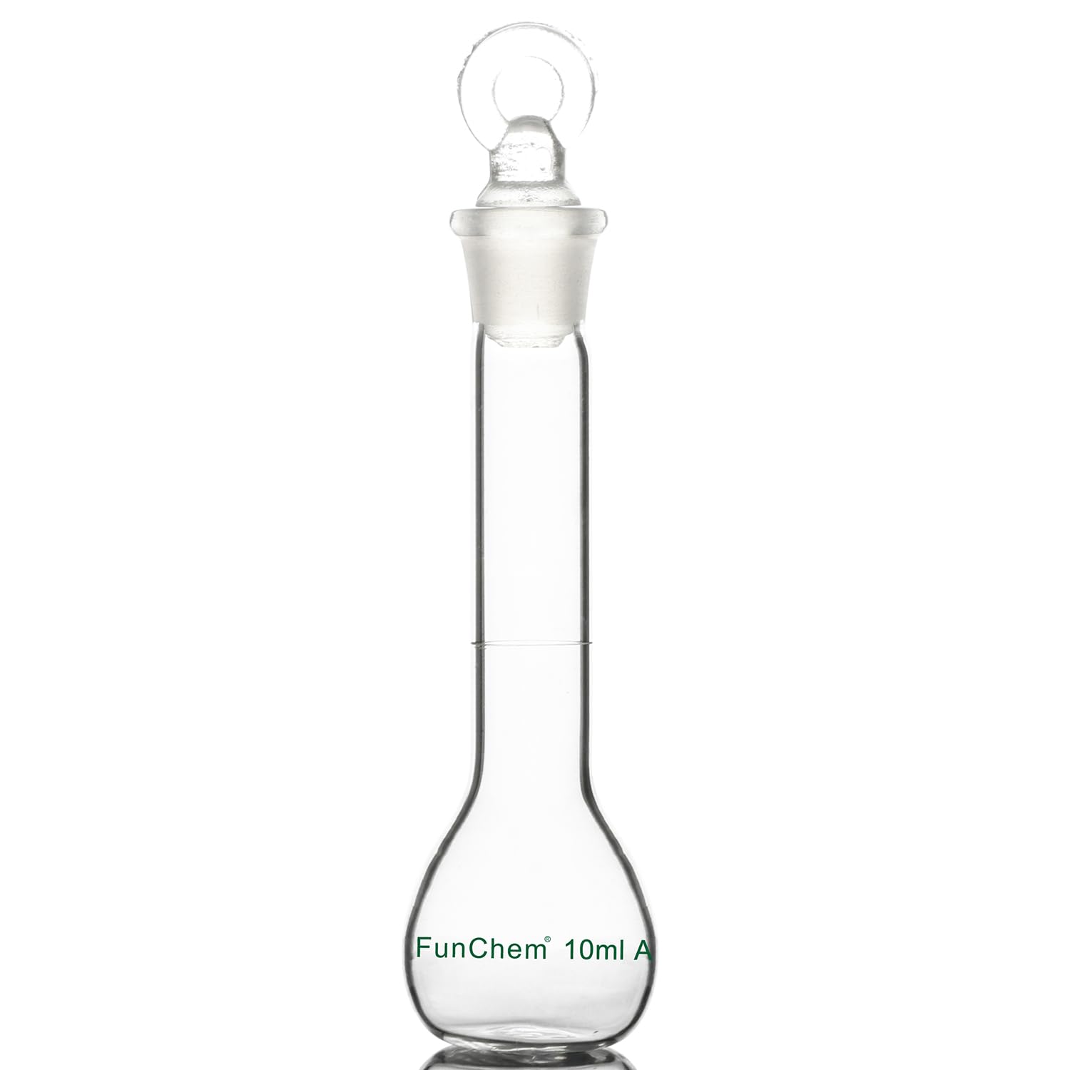 FunChem Glass Volumetric Flask with Glass Stopper, Borosilicate Glass Heavy Wall, Class A, Tolerance ±0.05 ml, 10 ml (Pack of 1)