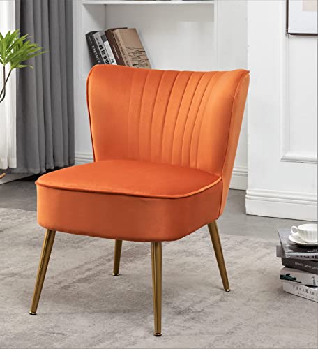 US Pride Modern Furniture Velvet Accent Chair for Living Room, Bedroom, or Entryway - Stylish and Comfortable Armless Design with Metal Legs, Orange Red