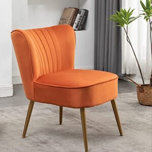 US Pride Modern Furniture Velvet Accent Chair for Living Room, Bedroom, or Entryway - Stylish and Comfortable Armless Design with Metal Legs, Orange Red