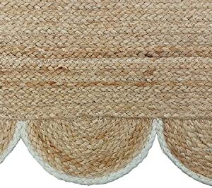 RAJPUTANA Rug Weaving Village Scalloped Natural Jute Area Rug, Hand Woven Classic Rug Kitchen Rugs, Rugs for Living & Bedroom (Off White, 2'6''x6')