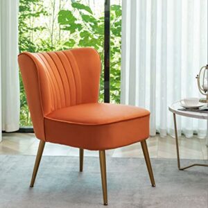 US Pride Modern Furniture Velvet Accent Chair for Living Room, Bedroom, or Entryway - Stylish and Comfortable Armless Design with Metal Legs, Orange Red