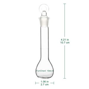 FunChem Glass Volumetric Flask with Glass Stopper, Borosilicate Glass Heavy Wall, Class A, Tolerance ±0.05 ml, 10 ml (Pack of 1)