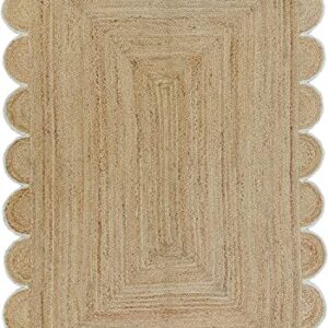 RAJPUTANA Rug Weaving Village Scalloped Natural Jute Area Rug, Hand Woven Classic Rug Kitchen Rugs, Rugs for Living & Bedroom (Off White, 2'6''x6')