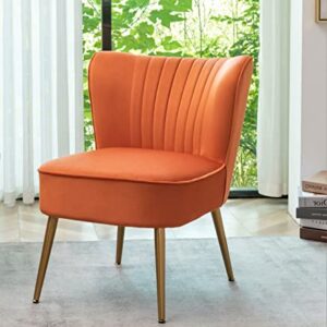 US Pride Modern Furniture Velvet Accent Chair for Living Room, Bedroom, or Entryway - Stylish and Comfortable Armless Design with Metal Legs, Orange Red