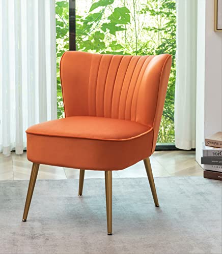 US Pride Modern Furniture Velvet Accent Chair for Living Room, Bedroom, or Entryway - Stylish and Comfortable Armless Design with Metal Legs, Orange Red