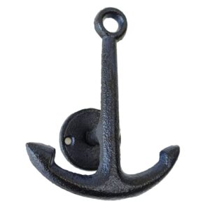 the bridge collection - cast iron anchor hook - metal indoor outdoor wall hooks for nautical, lake house decor - coat, towel, key hook (navy blue)