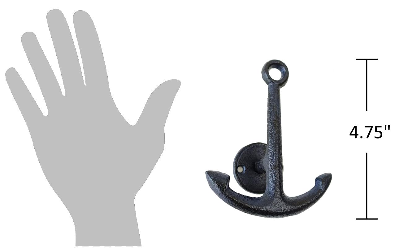 The Bridge Collection - Cast Iron Anchor Hook - Metal Indoor Outdoor Wall Hooks for Nautical, Lake House Decor - Coat, Towel, Key Hook (Navy Blue)