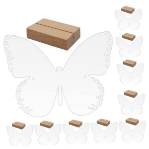 plafope 10sets transparent butterfly acrylic sign blanks with wooden stands decorative butterfly shape table signs for weddings parties and events ideal for table decor and place settings