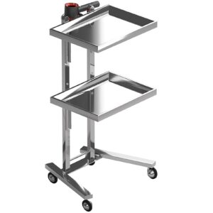 multifunctional 2-tray utility cart on wheels - stainless steel 2-level medical trolley cart - mobile storage tray cart for dental tools, cavitation machine, salon supplies - foldable storage trays