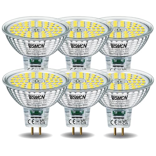 WSMCN MR16 GU5.3 LED Bulbs, Daylight Bright Cool White 6000K 700 Lumens Lamp, Non-dimmable, 6.5W Equivalent to 60W Halogen, AC/DC 12V LED Spotlight Bulb, 120° Beam Angle, Pack of 6