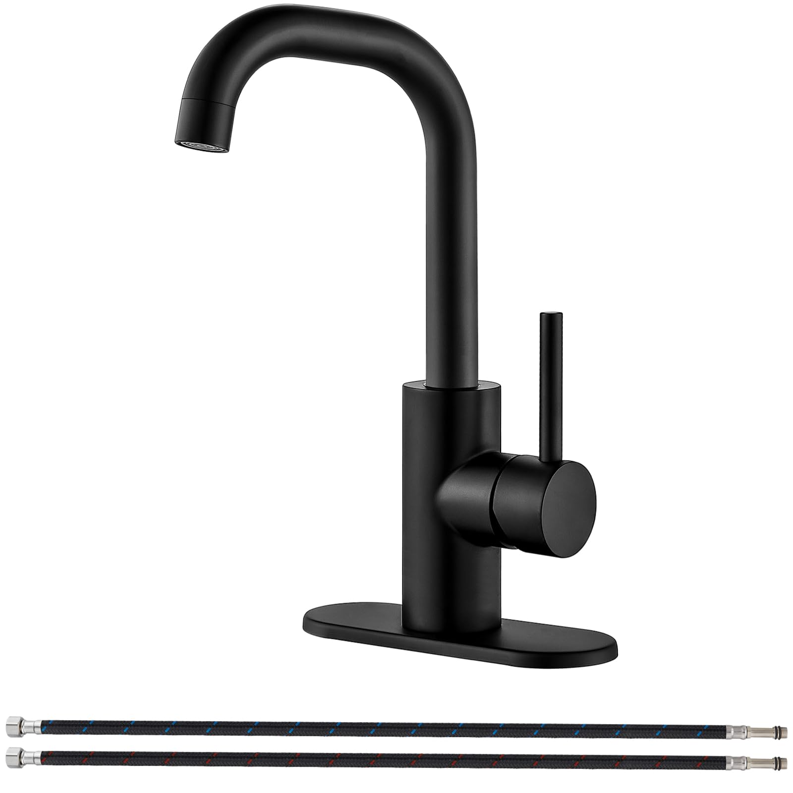 Midanya Wet Bar Faucet,Single Hole Handle Swivel Spout Bathroom Sink Faucet Utility Bar Mixer for 1 Hole Outdoor Kitchen Faucet Laundry Camper Farmhouse RV Vanity Faucet with Deck Plate,Matte Black