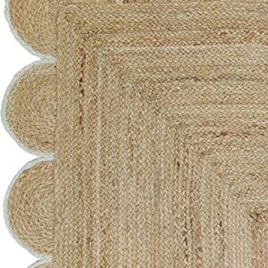 RAJPUTANA Rug Weaving Village Scalloped Natural Jute Area Rug, Hand Woven Classic Rug Kitchen Rugs, Rugs for Living & Bedroom (Off White, 2'6''x6')