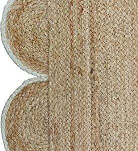 RAJPUTANA Rug Weaving Village Scalloped Natural Jute Area Rug, Hand Woven Classic Rug Kitchen Rugs, Rugs for Living & Bedroom (Off White, 2'6''x6')