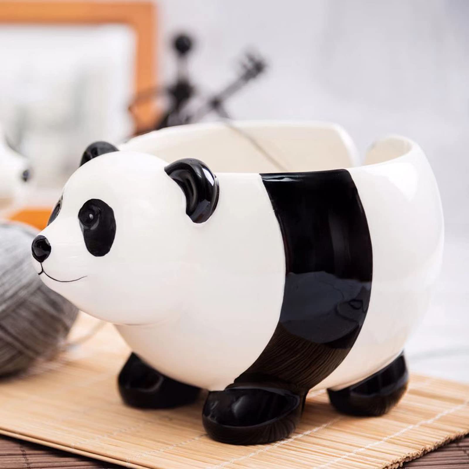 TITA-DONG Panda Ceramic Yarn Bowl Knitting Bowl, Knitting Yarn Ball Holder Handmade Craft Knitting Bowl, Yarn Storage Bowl with Holes, Knitting Yarn Ball Holder, Handmade Craft Knitting Bowl(Panada)