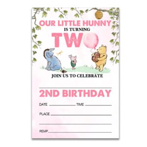 dolimifa winnie the pooh 2nd birthday invitations fill in style watercolors winnie the pooh bear pink balloon our little hunny winnie second birthday invites for 2 year old, 20 count with envelopes