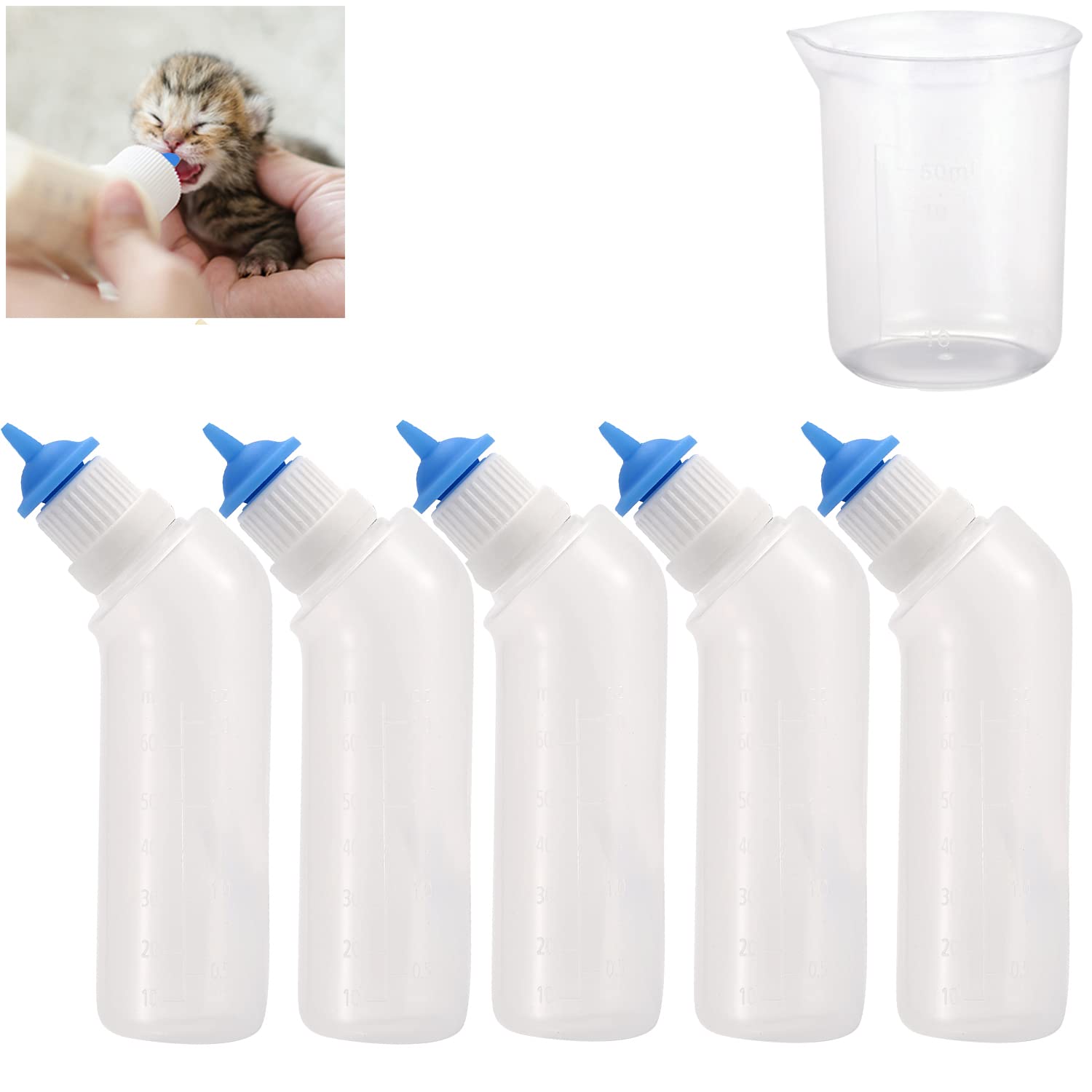 Xuandea 5Pcs Blue Mini Pet Feeding Silicone Nipple with Bottle for Puppy Cat or Other Pets