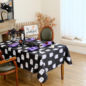 GEEORY Halloween Ghost Tablecloth, 60 x 84 Inch Rectangle Black and White Spooky Holiday Decorative Table Cover, Decoration for Kitchen Dinning Indoor Outdoor Dinner Party GTC030-84