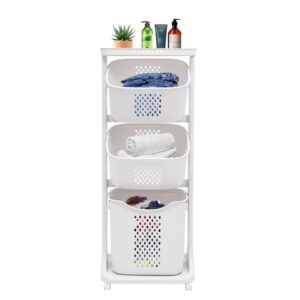 linishop 3-tier laundry basket free standing dirty clothes storage basket organizer shelf household kitchens bathrooms 360° rolling with four universal wheels pp white new