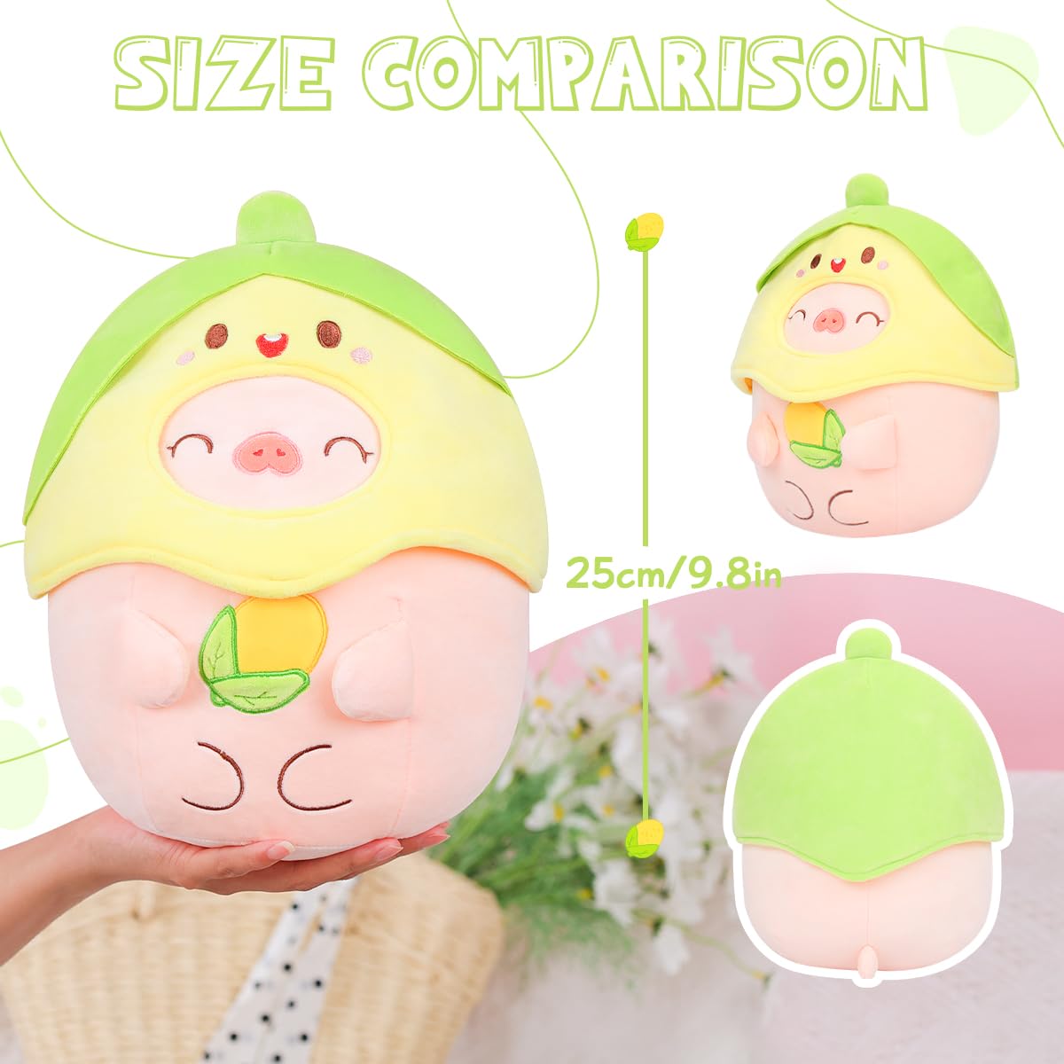 AIXINI Cute Corn Pig Plush Pillow 10" Piggy Stuffed Animal, Soft Kawaii Pig Plushie with Food Outfit Costume, Hugging Plush Squishy Pillow Toy for Kids