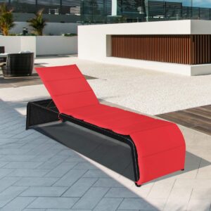 COSTWAY Patio Rattan Lounge Chair Chaise Recliner Back Adjustable Cushioned Garden Red