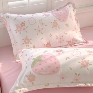 SOULZZZ White Pink Duvet Covers Queen Size - Pink Strawberry Bedding Queen Comforter Sets 3 PCS with Zipper Closure Duvet Cover & 2 Pillow Shams (No Comforter)