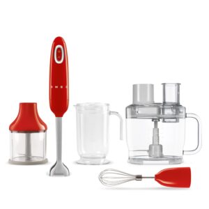 smeg hand immersion blender and food processor, red