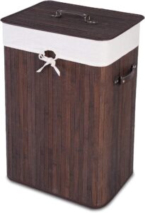 byroce bamboo laundry basket, collapsible laundry hamper with lid, removable liner & handles, dirty clothes toys storage bin for laundry room, bedroom, bathroom (brown)