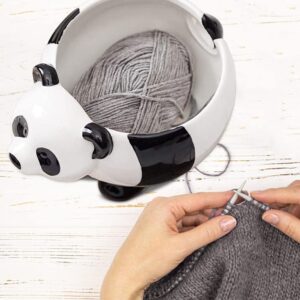 TITA-DONG Panda Ceramic Yarn Bowl Knitting Bowl, Knitting Yarn Ball Holder Handmade Craft Knitting Bowl, Yarn Storage Bowl with Holes, Knitting Yarn Ball Holder, Handmade Craft Knitting Bowl(Panada)