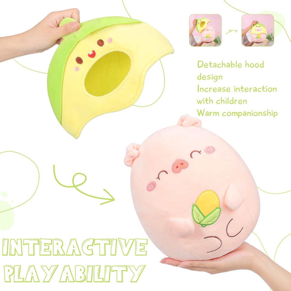 AIXINI Cute Corn Pig Plush Pillow 10" Piggy Stuffed Animal, Soft Kawaii Pig Plushie with Food Outfit Costume, Hugging Plush Squishy Pillow Toy for Kids