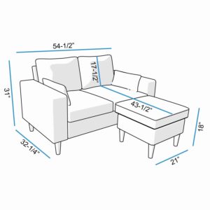 Panana Loveseat 2 Seat Sofa Couch with Ottoman Footstool, Small Corner L Shaped Sofa for Living Room Office,Tool-Free Assembly in Gray