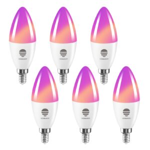 ledmundo e12 smart light bulbs 60w equivalent, 600lm 6w wifi candle candelabra e12 led bulb compatible with alexa/google assistant, color changing, no hub required, 2.4ghz wifi only, etl listed, 6pcs