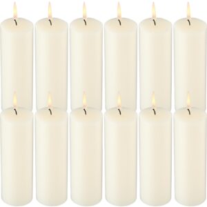 pack of 12 ivory pillar candles 2 x 6 inch unscented candles large ivory pillar candles paraffin wax long lasting candles clean burning candles for home decor wedding party dinner bath spa